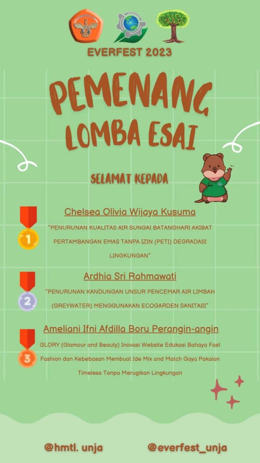Mahasiswa Prodi Teknik Lingkungan Usahid Juara 2 Lomba Essay Everfest ...
